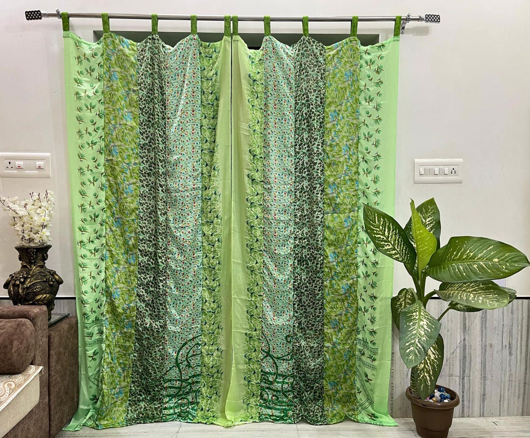 Indian Handmade Silk Sari Curtain Drape, Colorful Saree Curtain, Boho ...