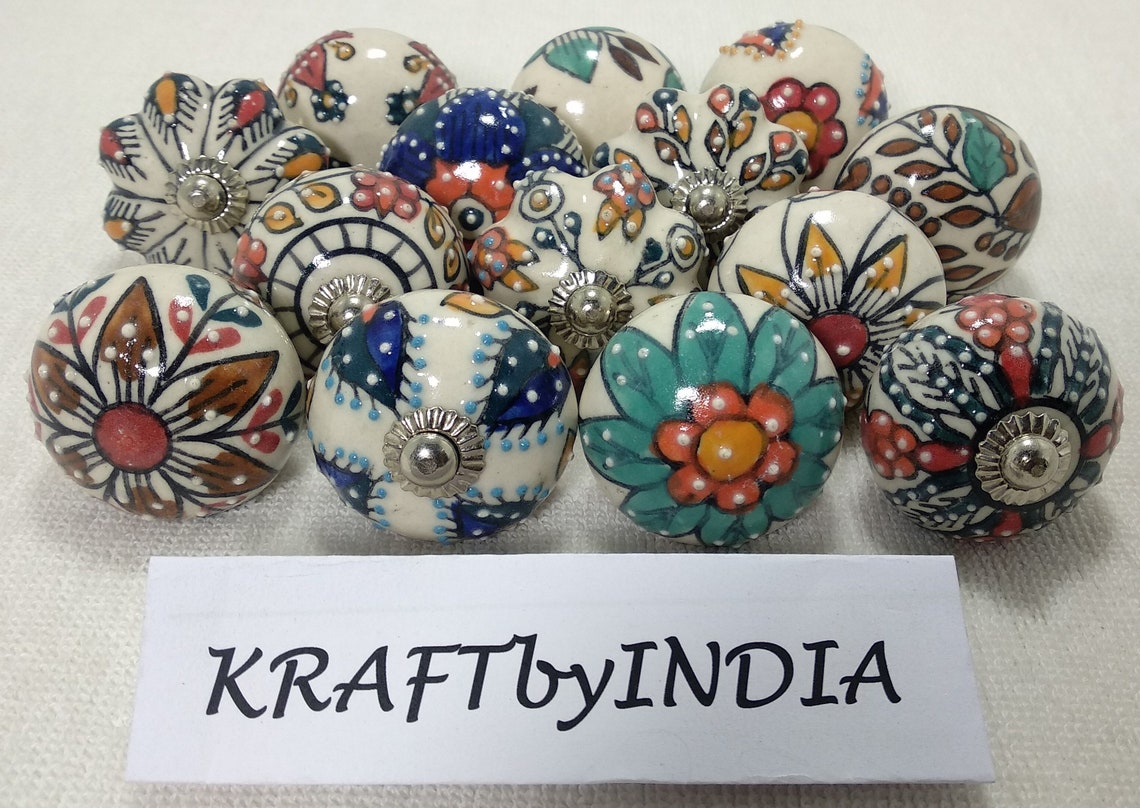 Multicolor Emboss Ceramic Knobs Handpainted Kitchen Cabinet - Etsy