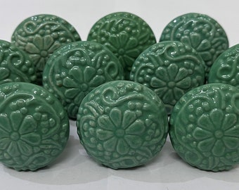 Green Vintage Ceramic Knobs Handpainted Ceramic Door Knobs Kitchen Cabinet Knobs Drawer Knobs ...
