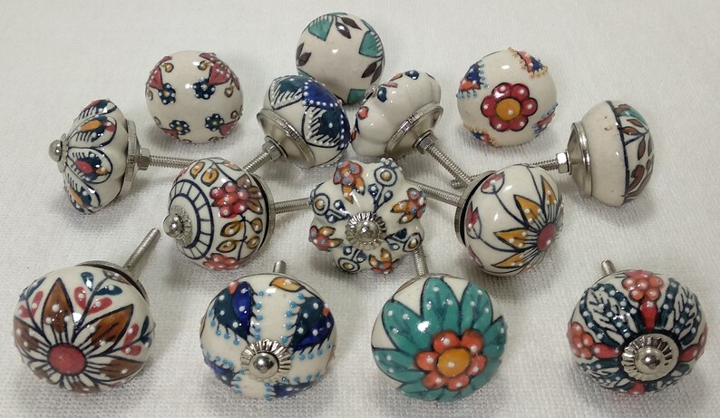 Multicolor Emboss Ceramic Knobs Handpainted Kitchen Cabinet - Etsy