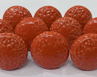 Emboss Orange Color Ceramic Knobs Handpainted Kitchen Cabinet Drawer ...
