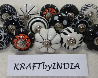 Black and White Ceramic Knobs Ceramic Door Knobs Kitchen Cabinet Knobs Drawer Knobs Hardware ...