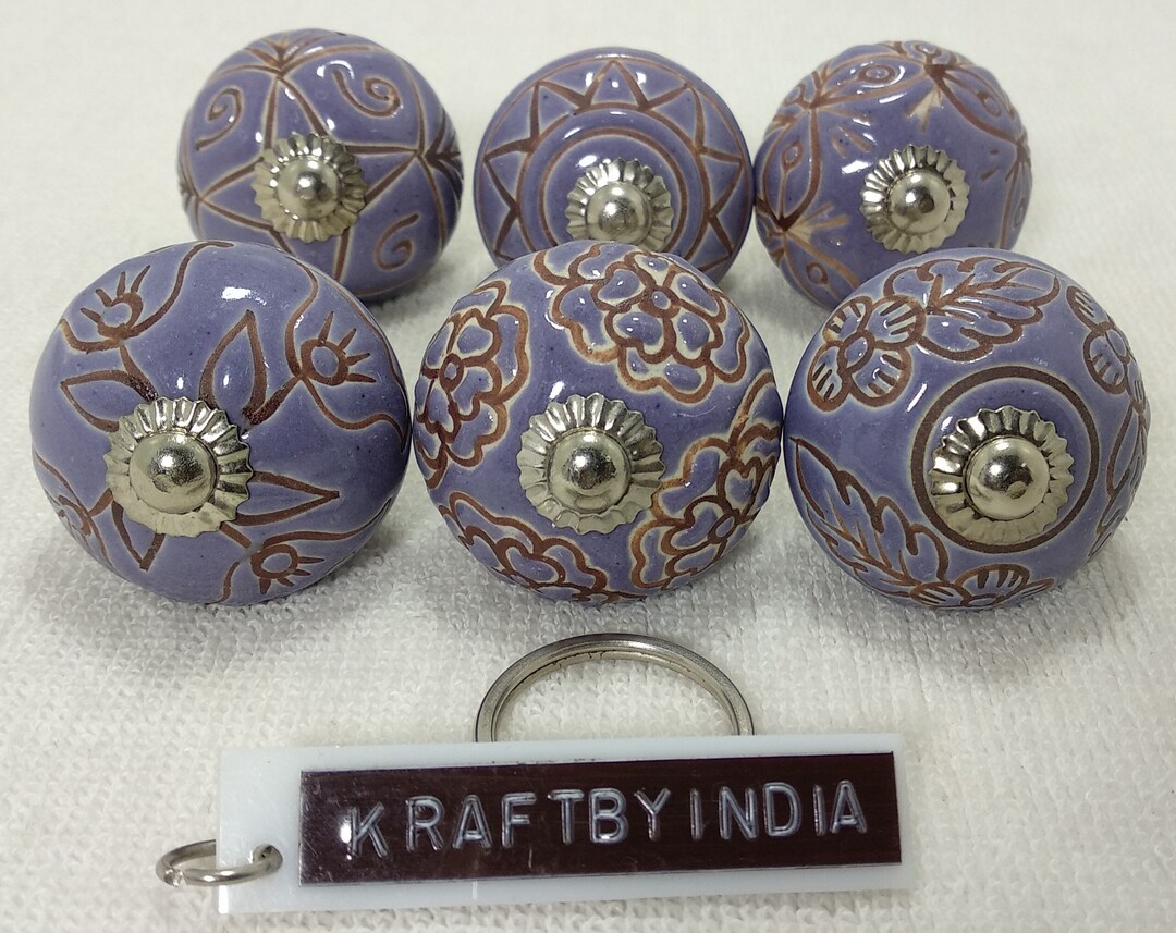 Purple Vintage Ceramic Knobs Kitchen Cabinet Drawer Knobs Cupboard ...
