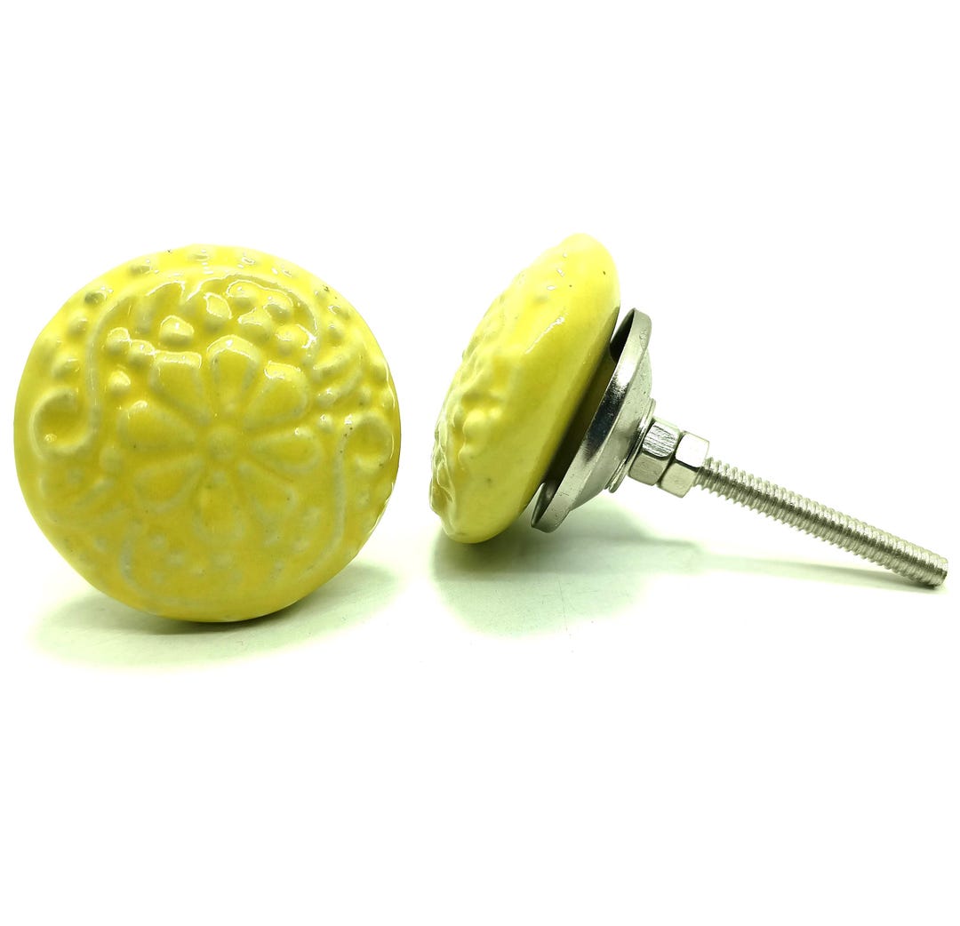Yellow Ceramic Cabinet Knob - Vintage Handpainted Floral Hardware - Etsy