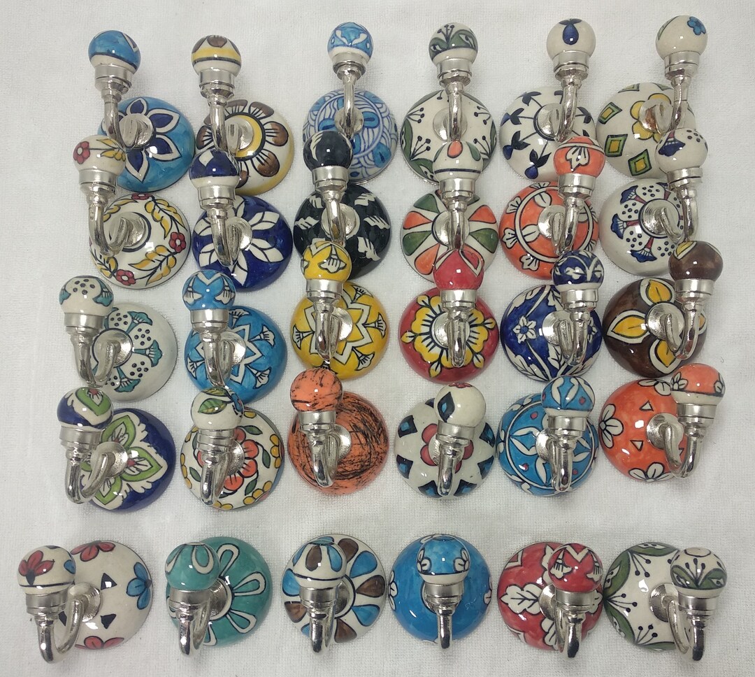 Multicolor Assorted Ceramic Wall Hooks Handpainted Hooks Bathroom Hooks ...