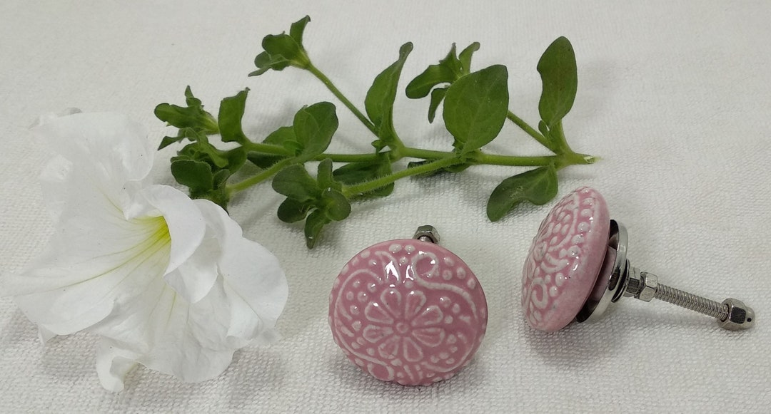 Pink Vintage Ceramic Door Knobs Handpainted Kitchen Cabinet - Etsy