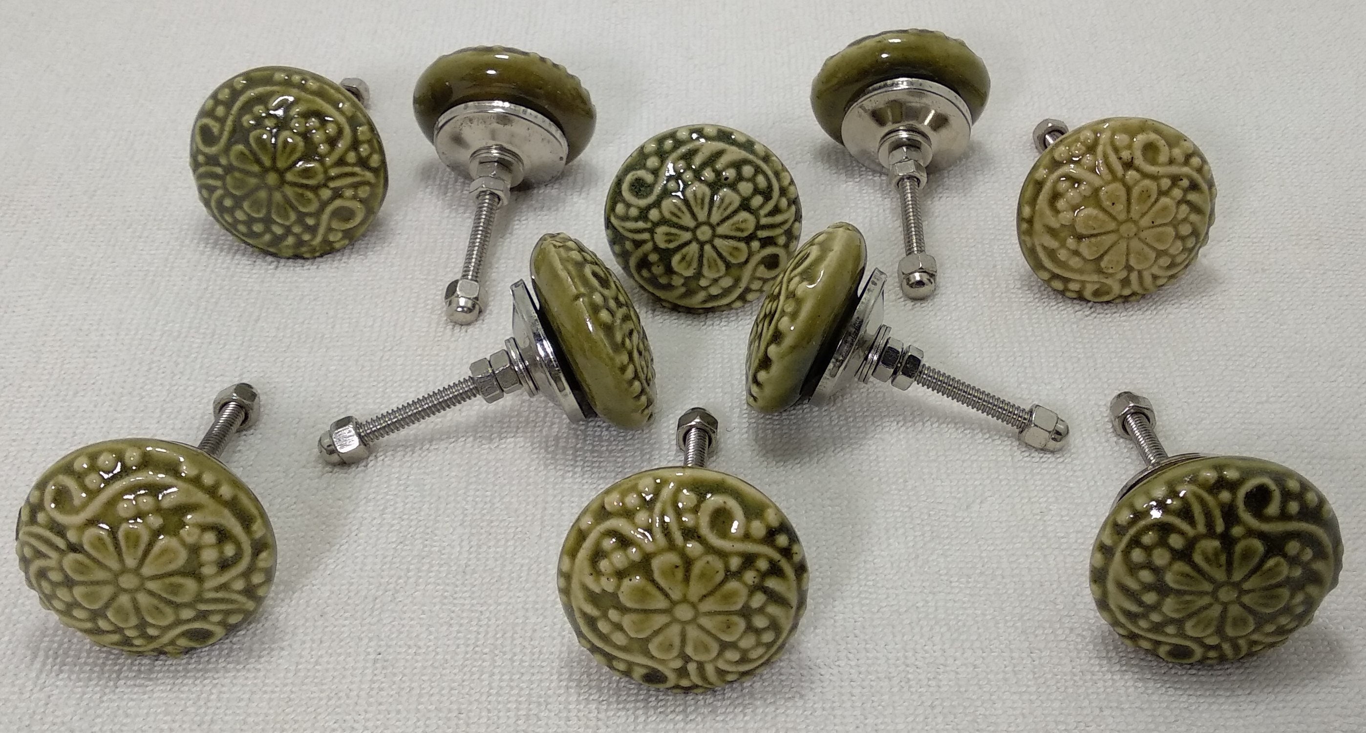 Olive Green Vintage Ceramic Door Knobs Handpainted Kitchen - Etsy Australia