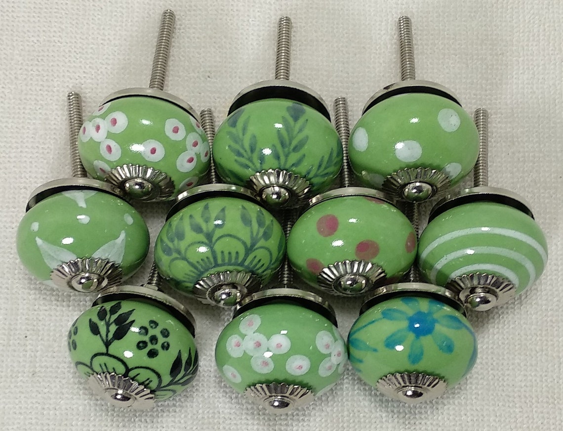 Handpainted Green Ceramic Knobs, Kitchen Cabinet Hardware - Etsy