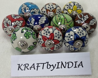 Turquoise Vintage Ceramic Door Knobs Handpainted Kitchen Cabinet Drawer Knobs Hardware Knobs ...