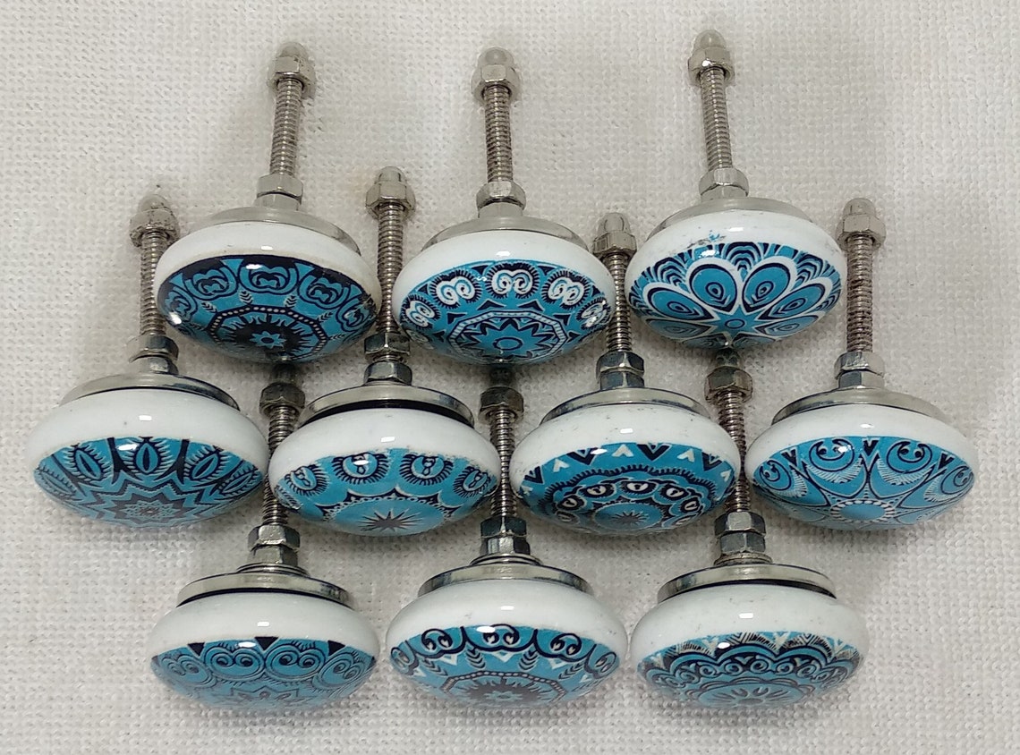 Teal Color Flat Ceramic Door Knobs Kitchen Cabinet Drawer | Etsy