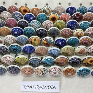 Assorted Multicolor Flat Ceramic Door Knobs Kitchen Cabinet Drawer Knobs Vintage Knobs Ceramic ...