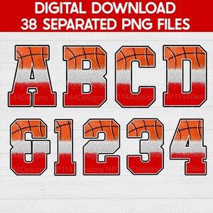 Basketball Alphabet Bundle PNG, Red and White/silver Team Spirit ...