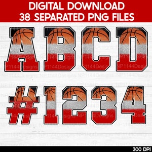 Basketball Alphabet Bundle PNG Red and White/silver Team - Etsy