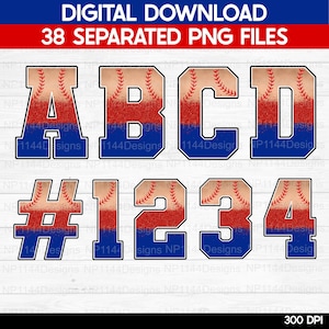 Baseball Alphabet Bundle PNG, Blue and Red Team Colors, Sublimation ...