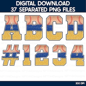 Baseball Navy Blue Gold Glitter Alphabet Bundle PNG, Sublimation ...