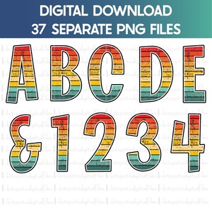 Distressed Retro Summer Alphabet Bundle PNG, Sublimation Elements ...