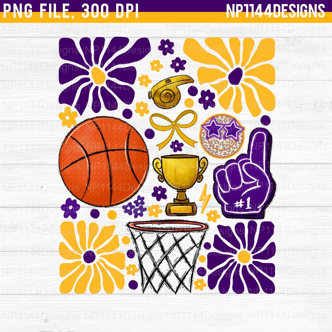 Floral Basketball PNG: Purple & Gold Team Spirit, Boho Basketball ...