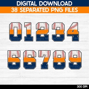 Baseball Navy Blue and Orange Alphabet Bundle PNG, Sublimation Letters ...