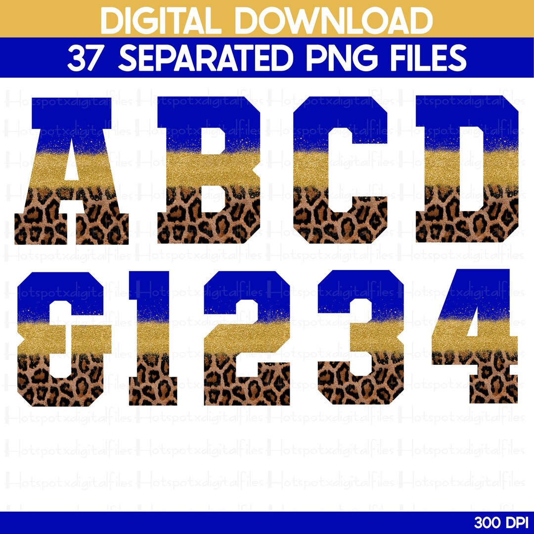 Half Leopard Royal Blue and Gold Alphabet Bundle Sublimation - Etsy