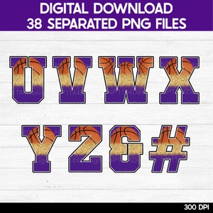 Basketball Purple and Gold Glitter Alphabet Bundle PNG, Sublimation ...