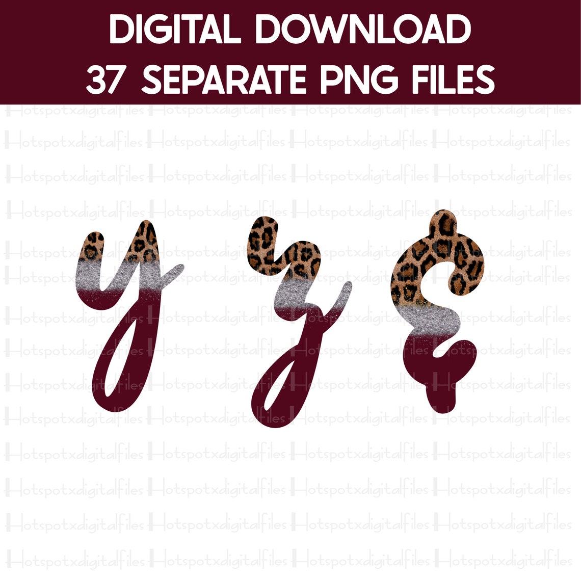 Dark Maroon Leopard Print Alphabet Bundle Sublimation PNG | Etsy