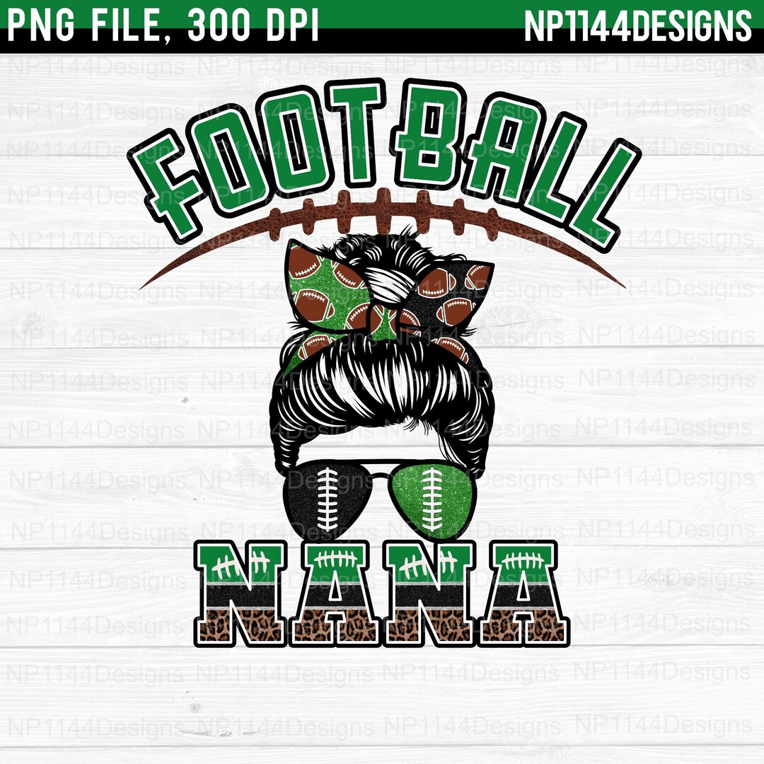 Football Nana PNG, Green and Black Team Colors, Leopard Print Football ...
