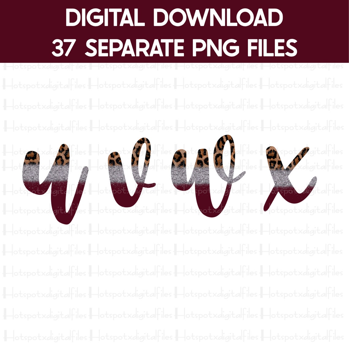Dark Maroon Leopard Print Alphabet Bundle Sublimation PNG | Etsy