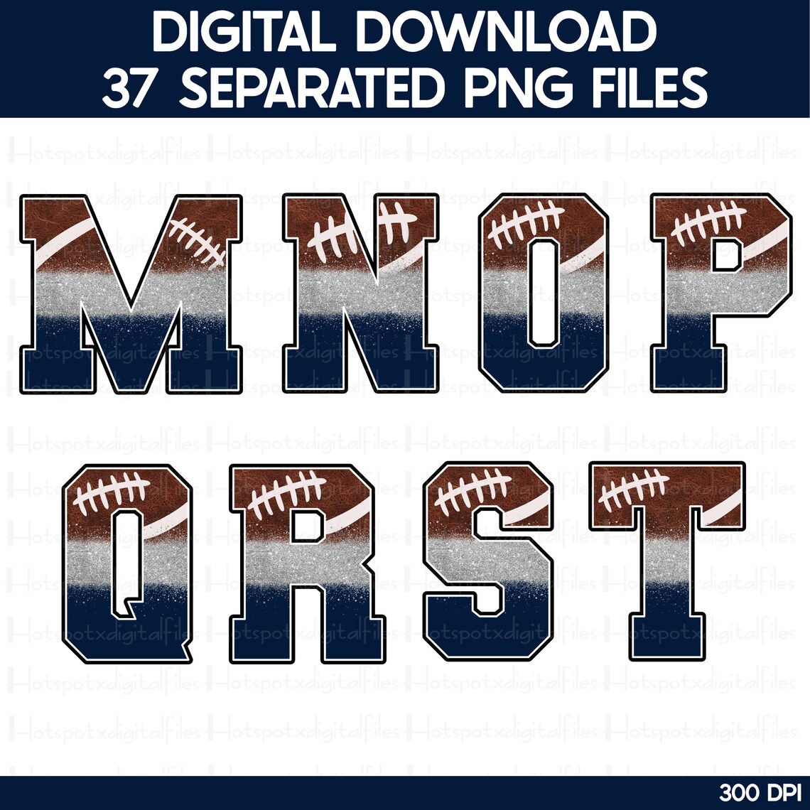 Football Alphabet PNG Bundle: Navy Blue Team Spirit, Varsity Letters ...