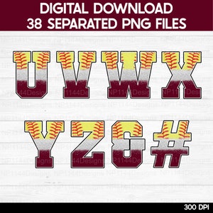 Softball Alphabet Bundle PNG, Maroon and White/silver Team Colors ...