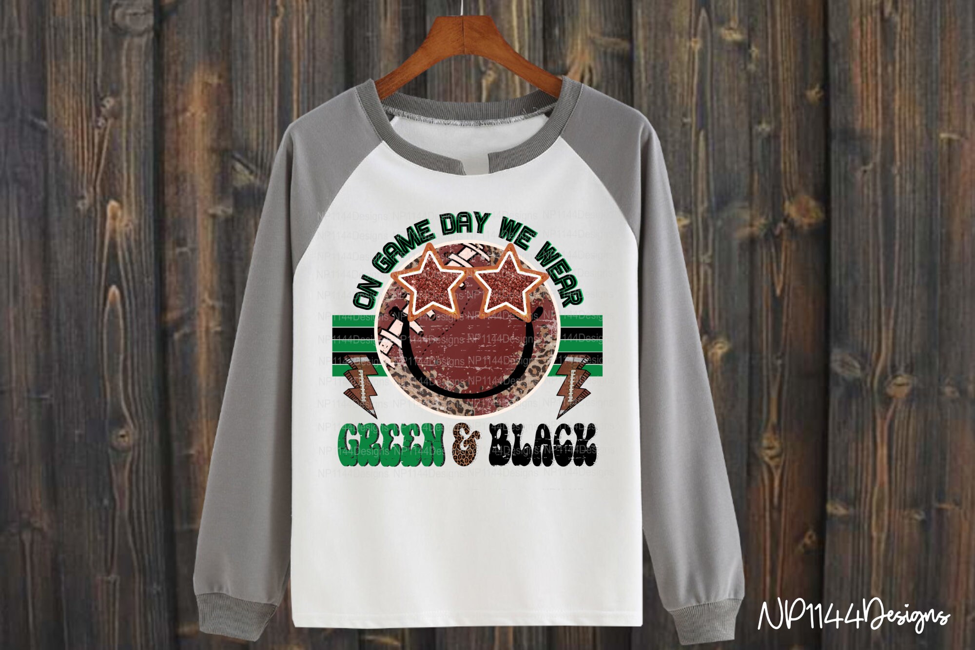 Preppy Football PNG: on Game Day We Wear Green & Black, Football Smiley ...