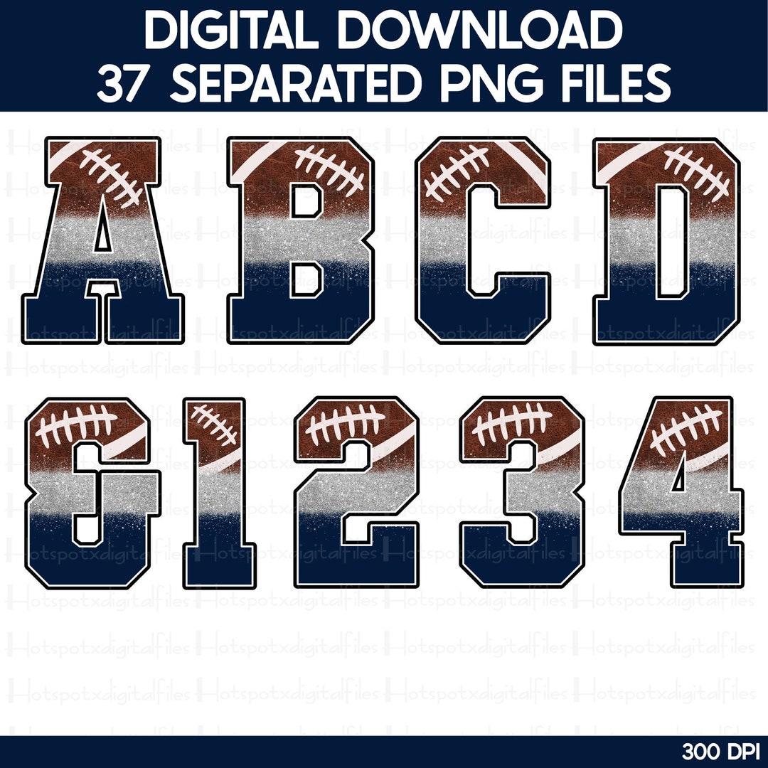 Football Navy Blue Alphabet Bundle PNG, Football Team Cliparts ...