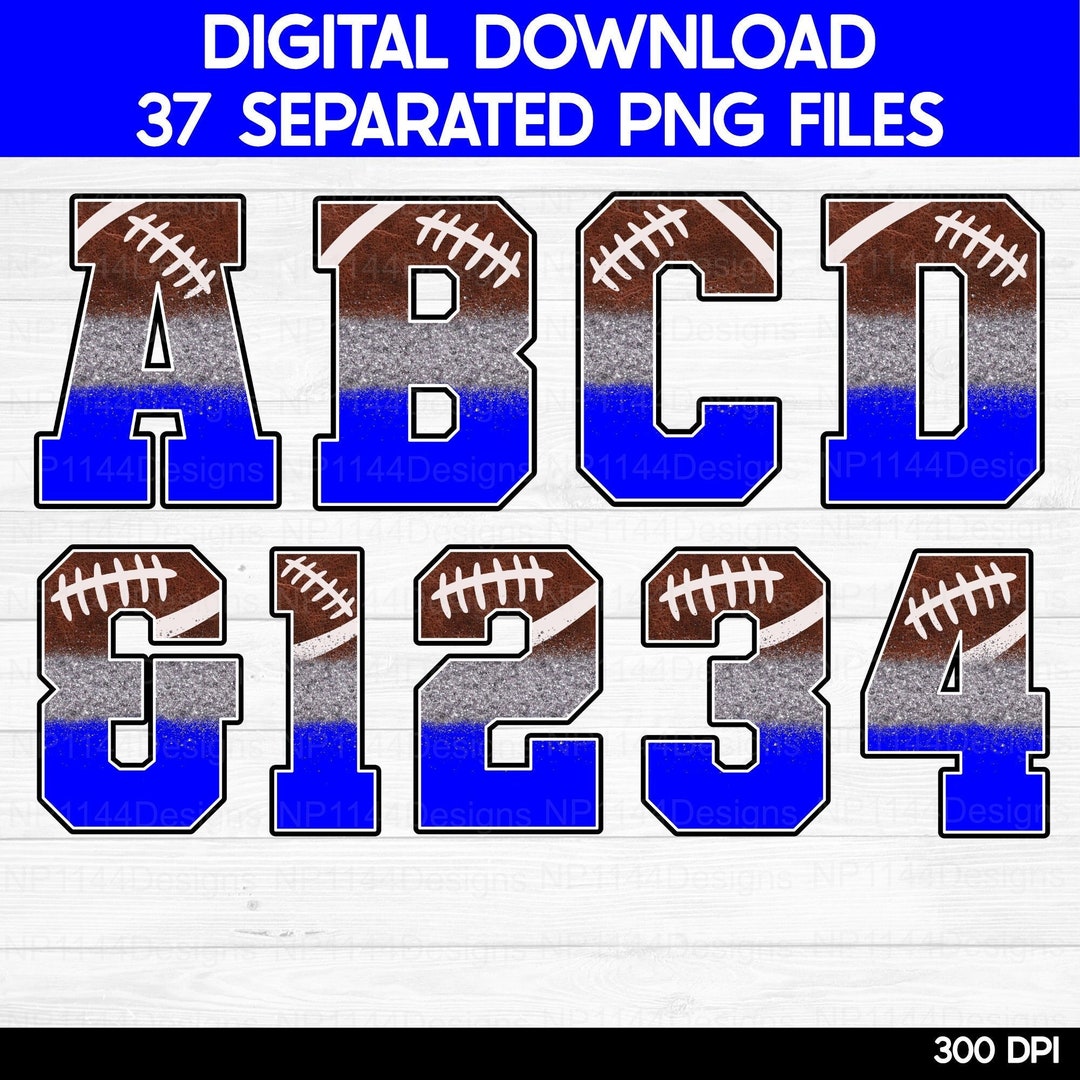 Football Alphabet PNG Bundle: Royal Blue & White/silver, Varsity ...