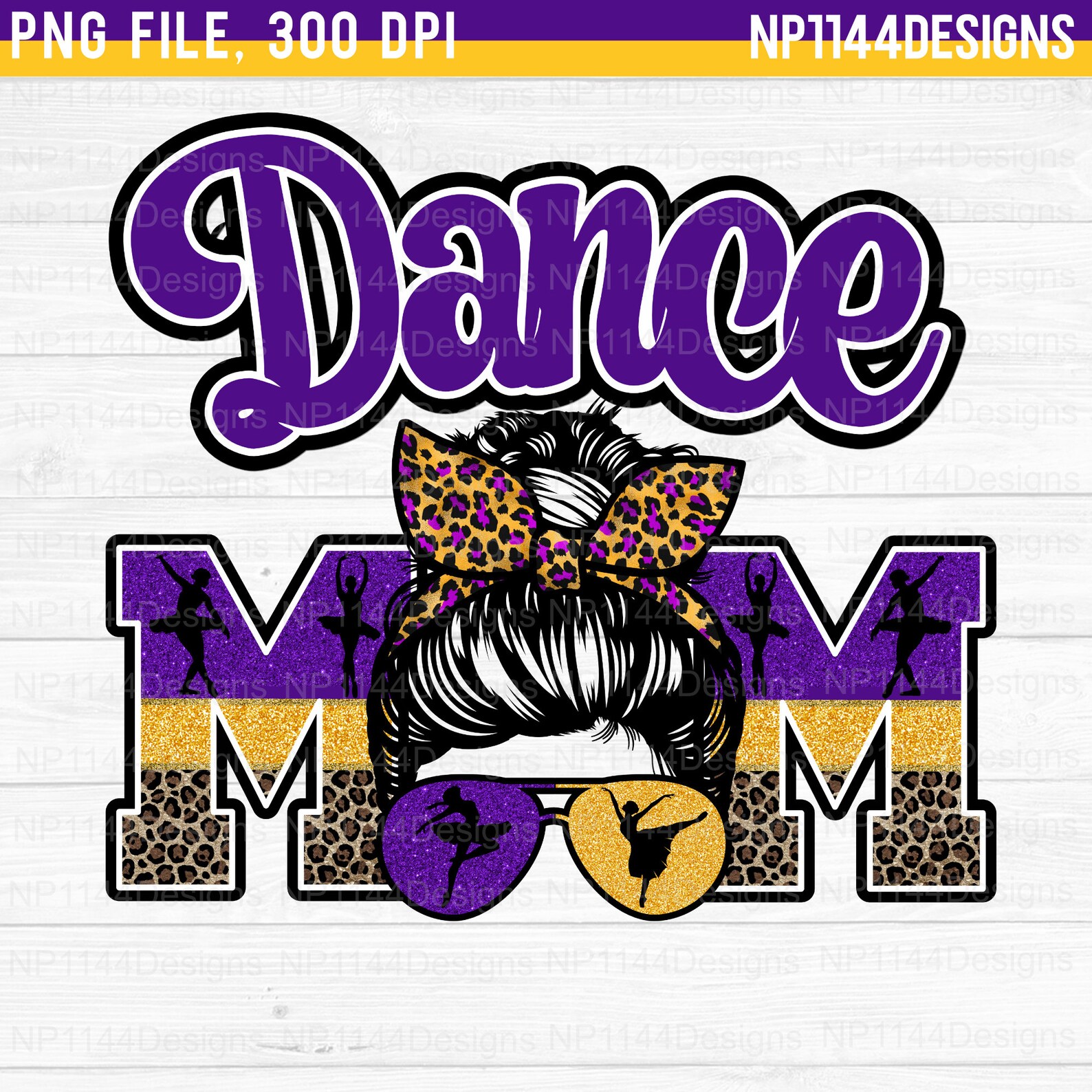 Dance Mom PNG Purple and Yellow Gold Team Colors Leopard - Etsy