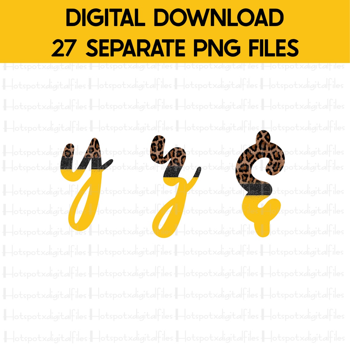 Yellow Black Glitter Leopard Print Alphabet Bundle | Etsy