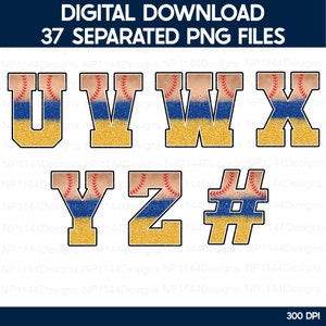 Baseball Navy Blue Gold Glitter Alphabet Bundle PNG, Sublimation ...