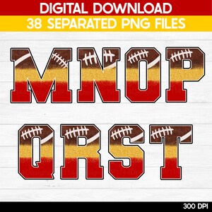 Football Red and Yellow Gold Glitter Alphabet Bundle PNG, Sublimation ...