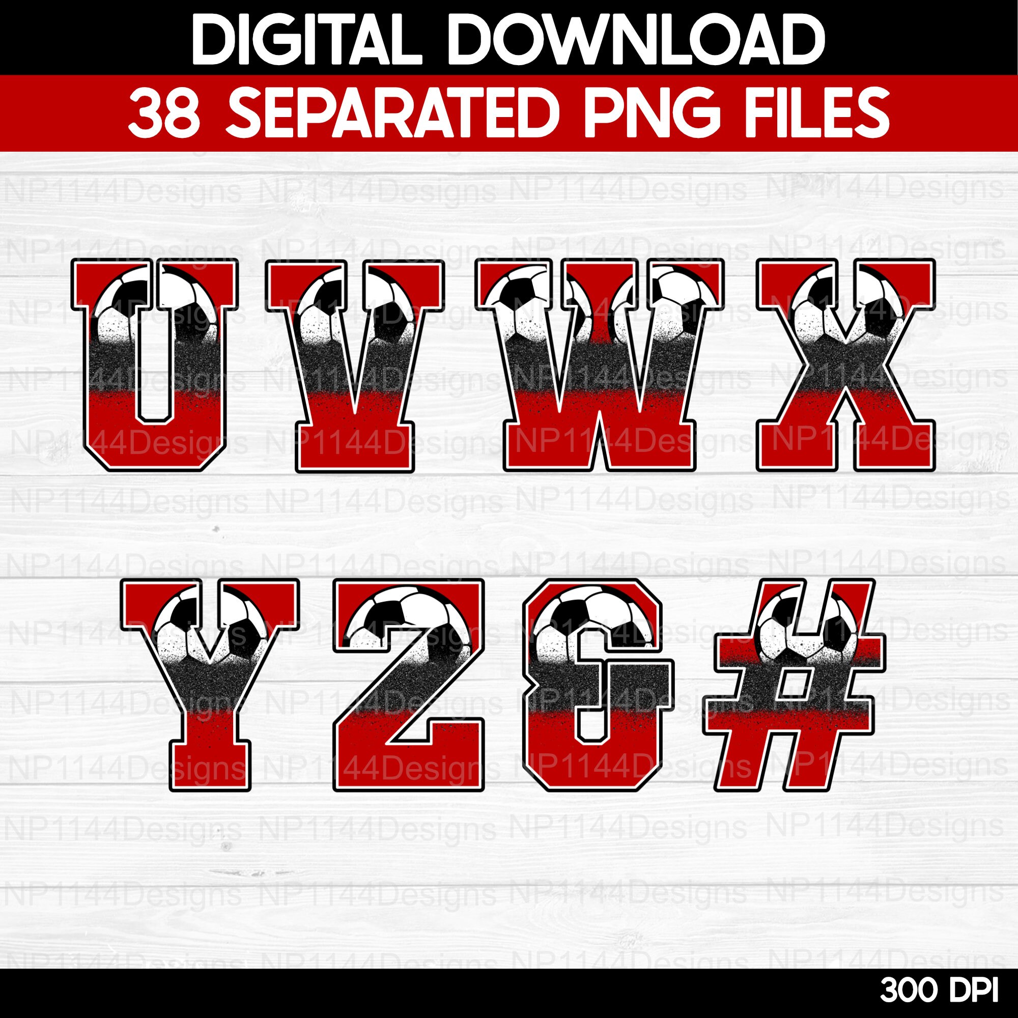 Soccer Alphabet PNG Bundle: Red and Black Varsity Letters (digital ...