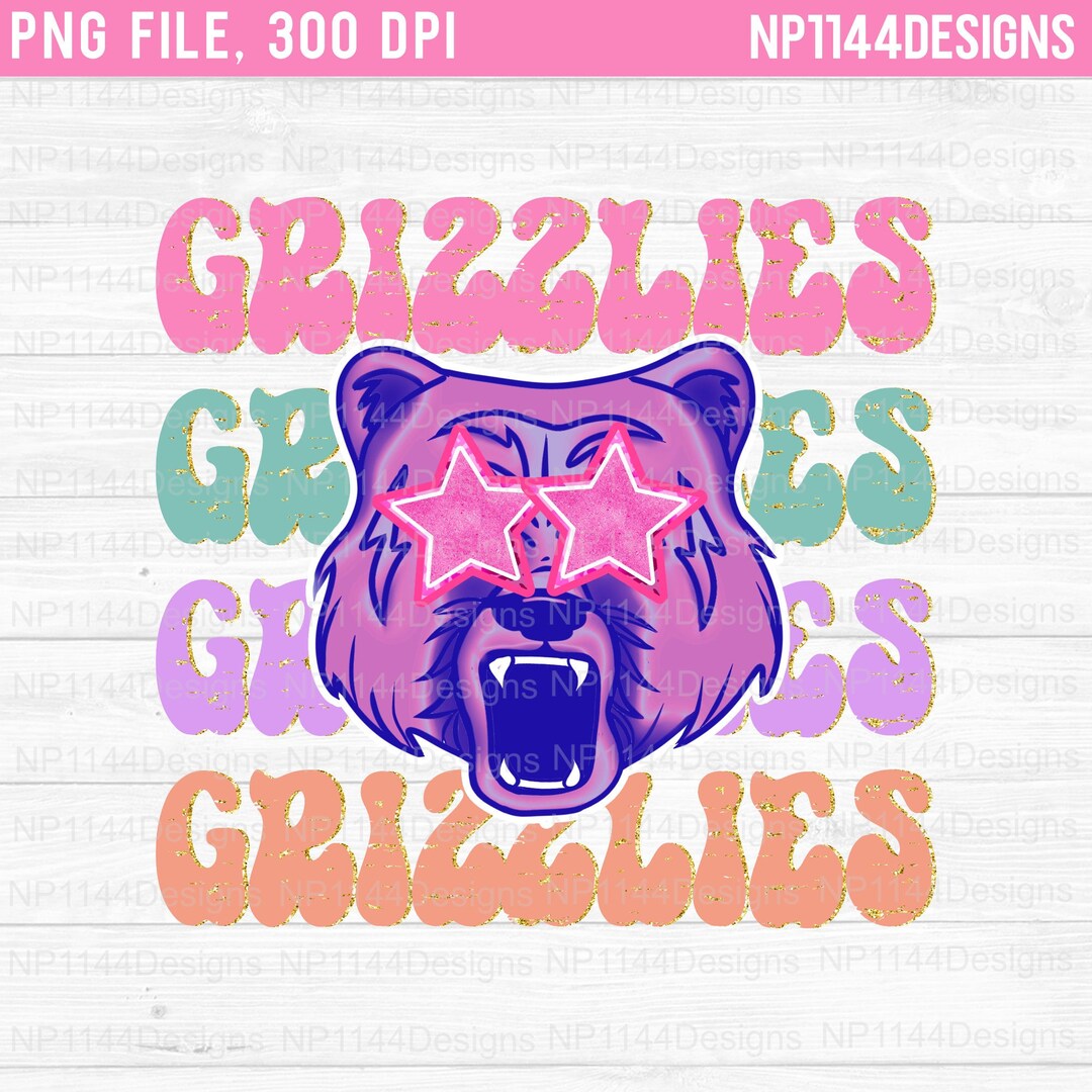 Grizzlies Preppy Mascot PNG, Pink Mascot Sublimation Design, Team Star ...