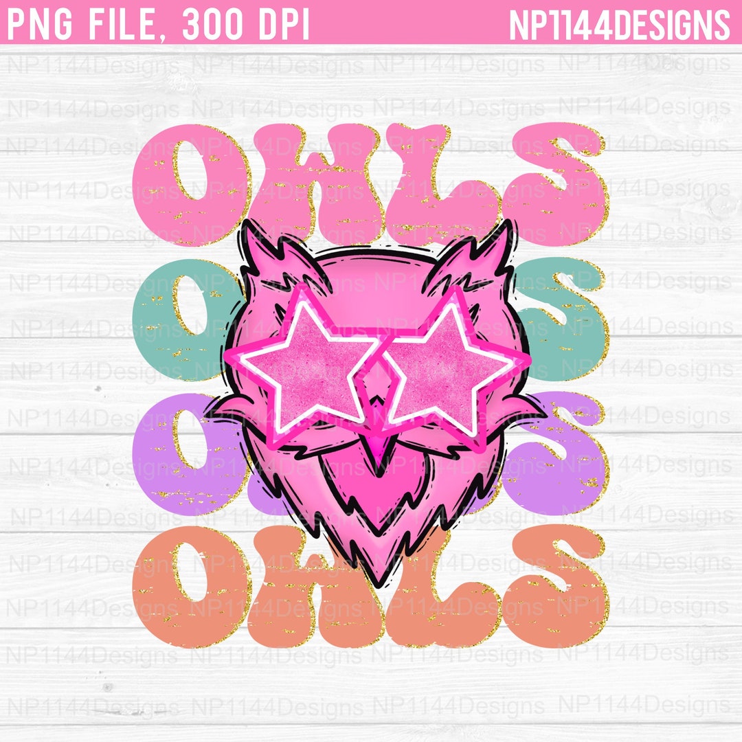 Owls Preppy Mascot PNG, Pink Mascot Sublimation Design, Team Star Eyes ...