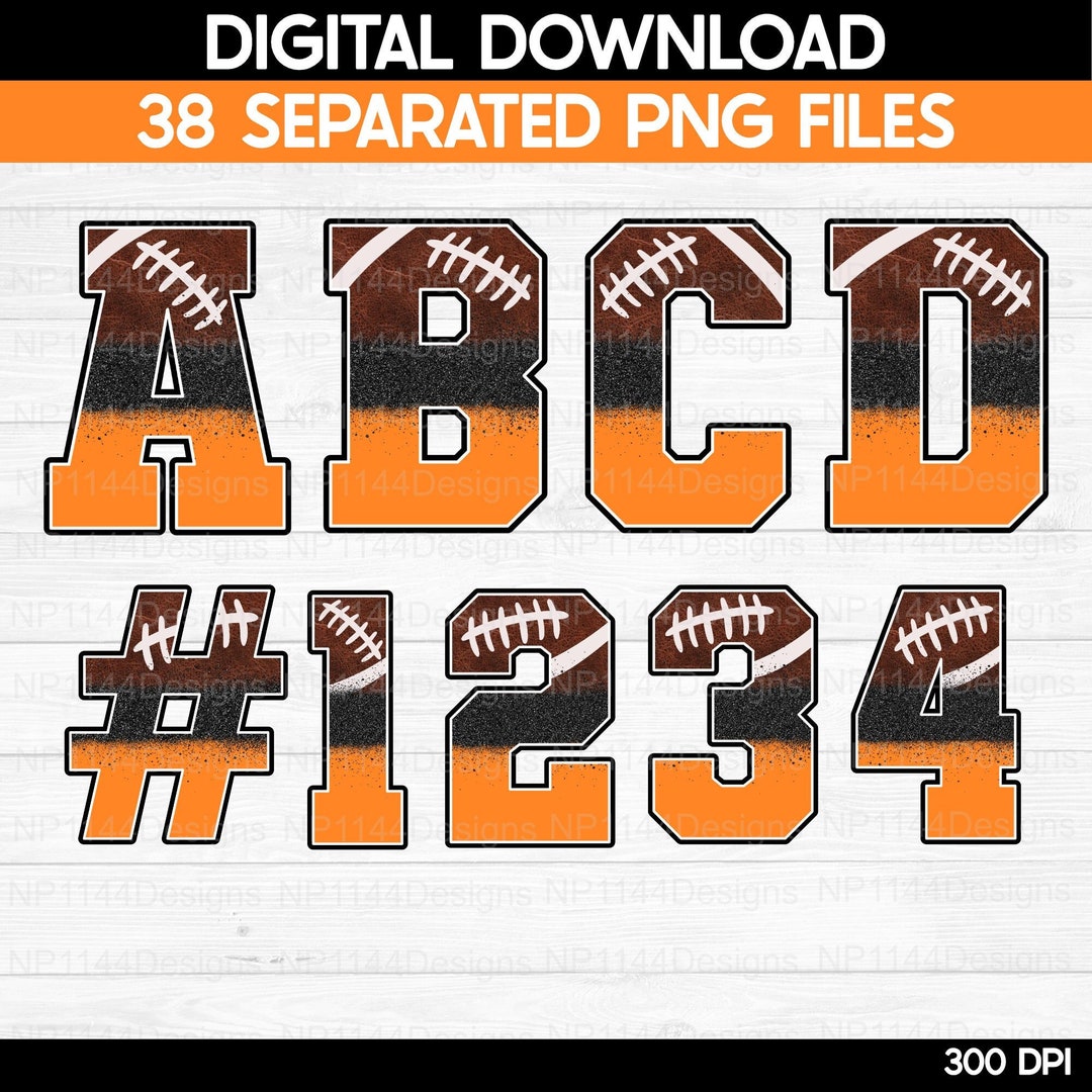 Football Alphabet Bundle PNG: Orange & Black Varsity Letters (digital ...