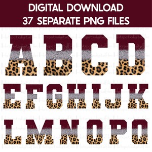Half Leopard Maroon and Silver Alphabet Bundle, Sublimation PNG Designs ...