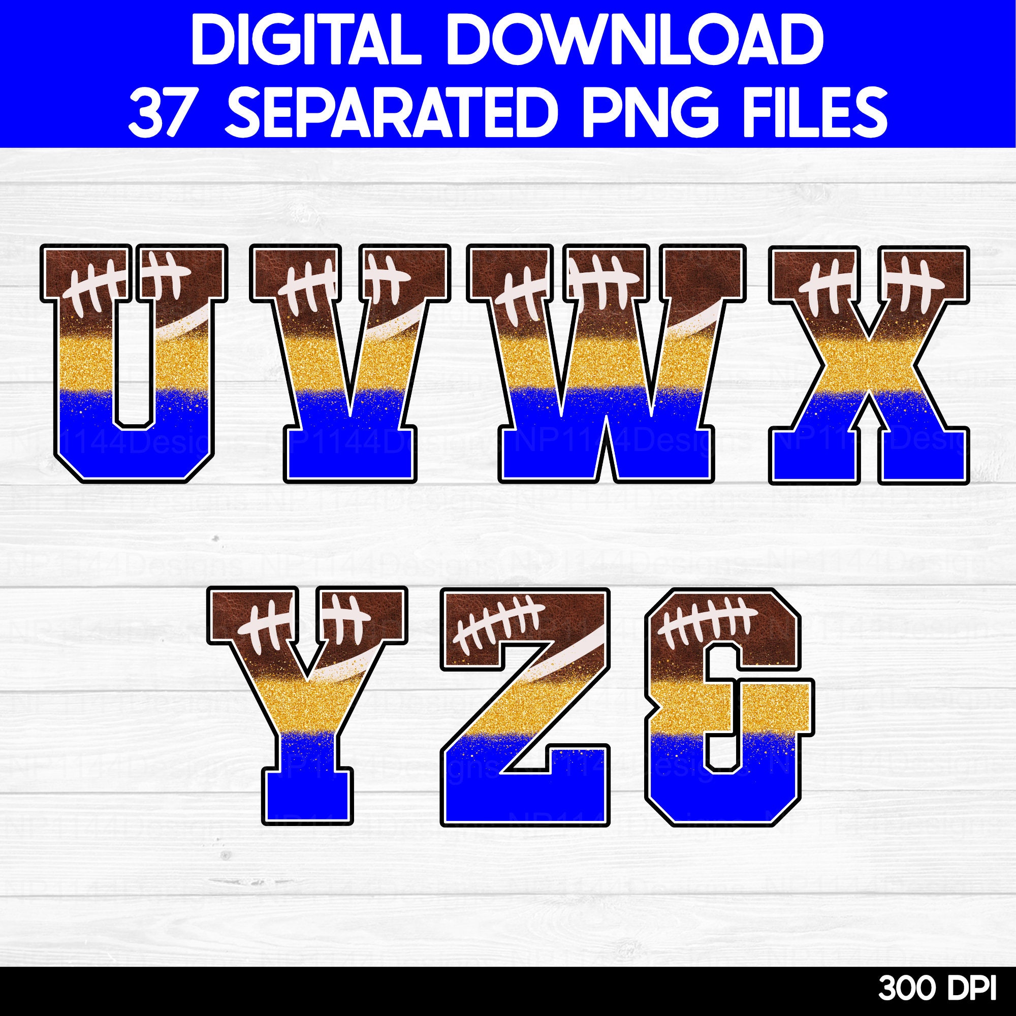 Football Alphabet PNG Bundle: Royal Blue & Gold, Varsity Letters and ...