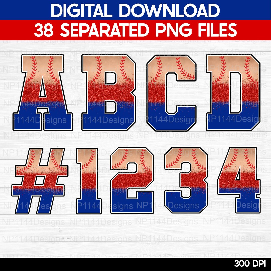 Baseball Alphabet Bundle PNG, Blue and Red Team Colors, Sublimation ...
