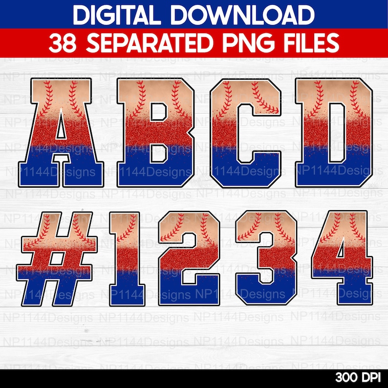 Baseball Alphabet Bundle PNG Blue and Red Team Colors - Etsy