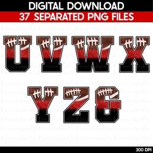 Football Black and Red Glitter Alphabet Bundle PNG, Sublimation Letters ...