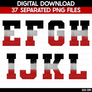 Glitter Letters Black Red and Silver Alphabet Bundle, Sublimation PNG ...