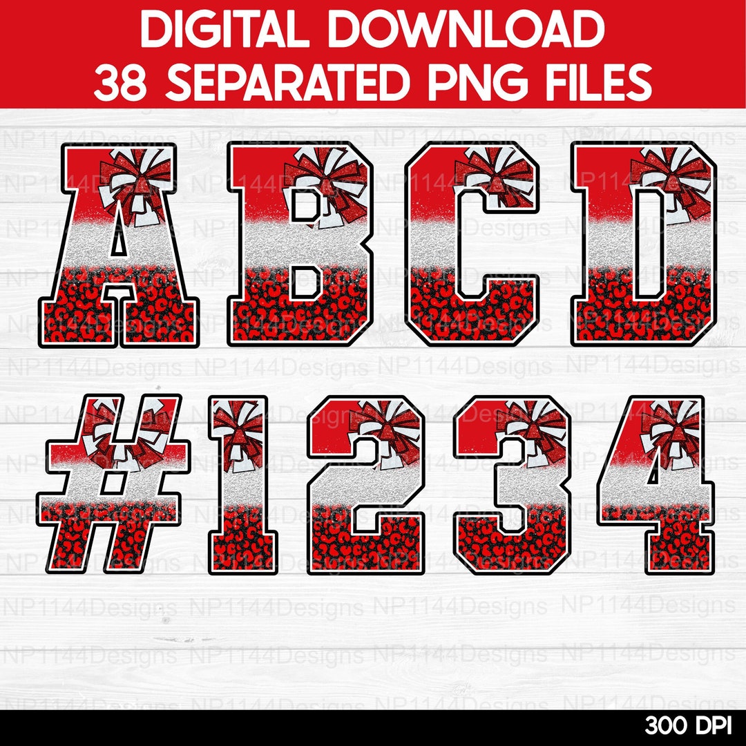 Cheer Red Leopard Print Alphabet Bundle PNG, Cheer Sublimation Design ...