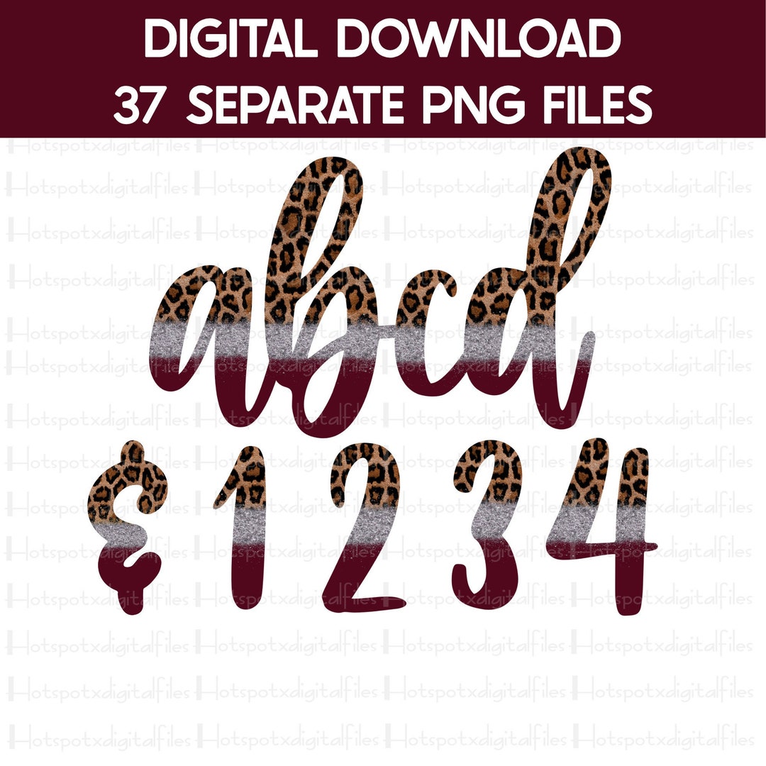 Dark Maroon Leopard Print Alphabet Bundle, Sublimation PNG Designs ...