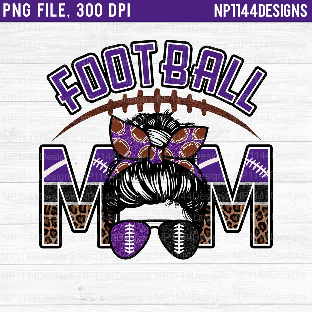 Football Mom PNG: Purple and Black Team Spirit, Messy Bun, Sublimation ...