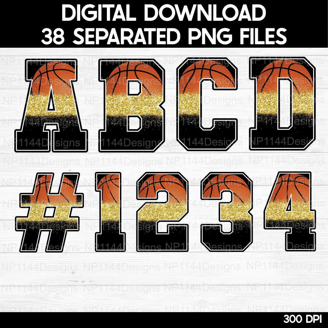 Basketball Alphabet Bundle PNG, Black and Gold Team Spirit, Sublimation ...
